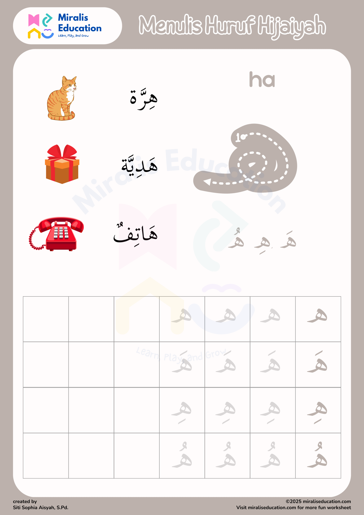 Belajar Bahasa Arab Dasar - Worksheet Huruf Ha (هـ) 2025