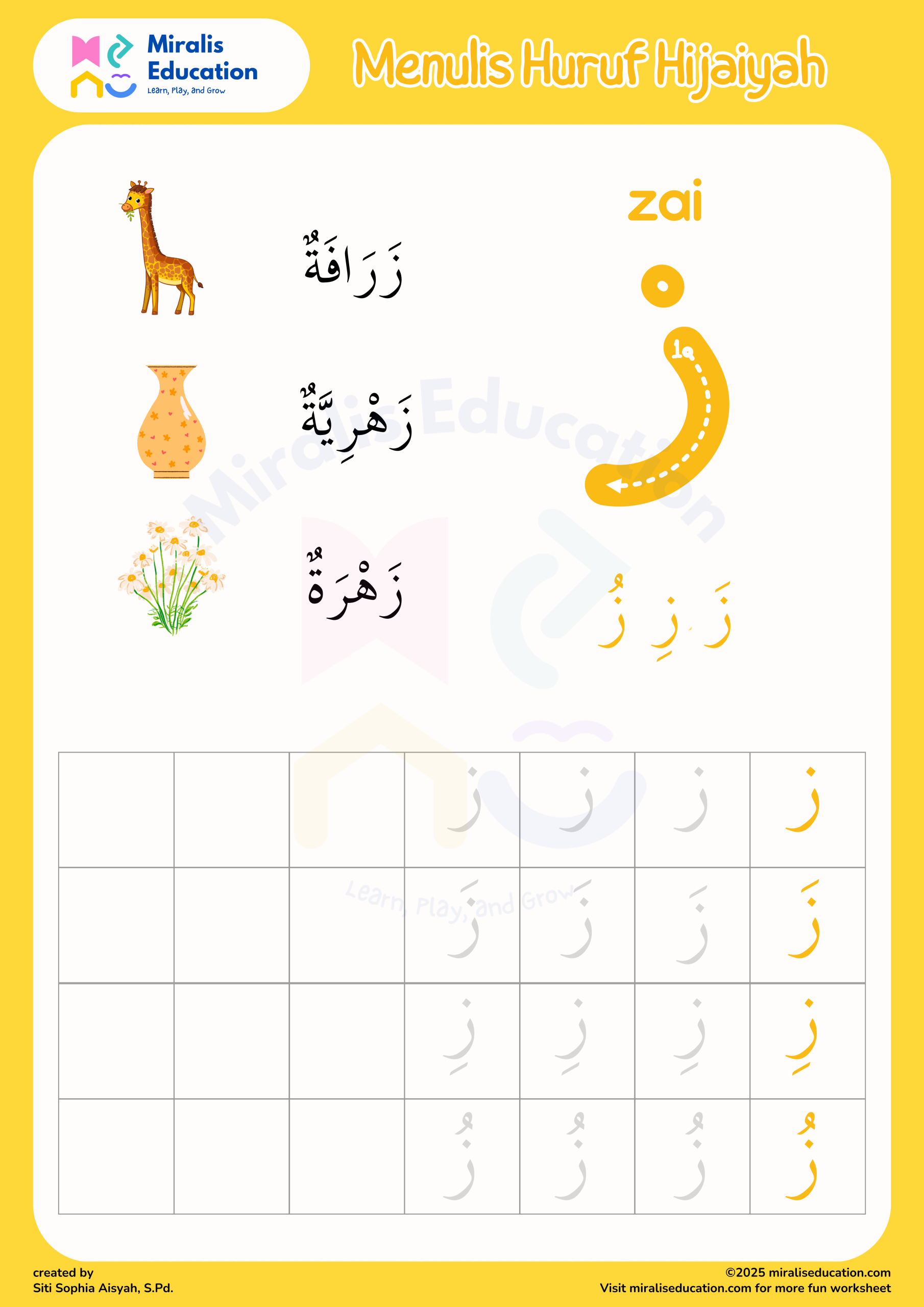 Belajar Menulis Huruf Hijaiyah PDF - Worksheet Huruf Zai 2025